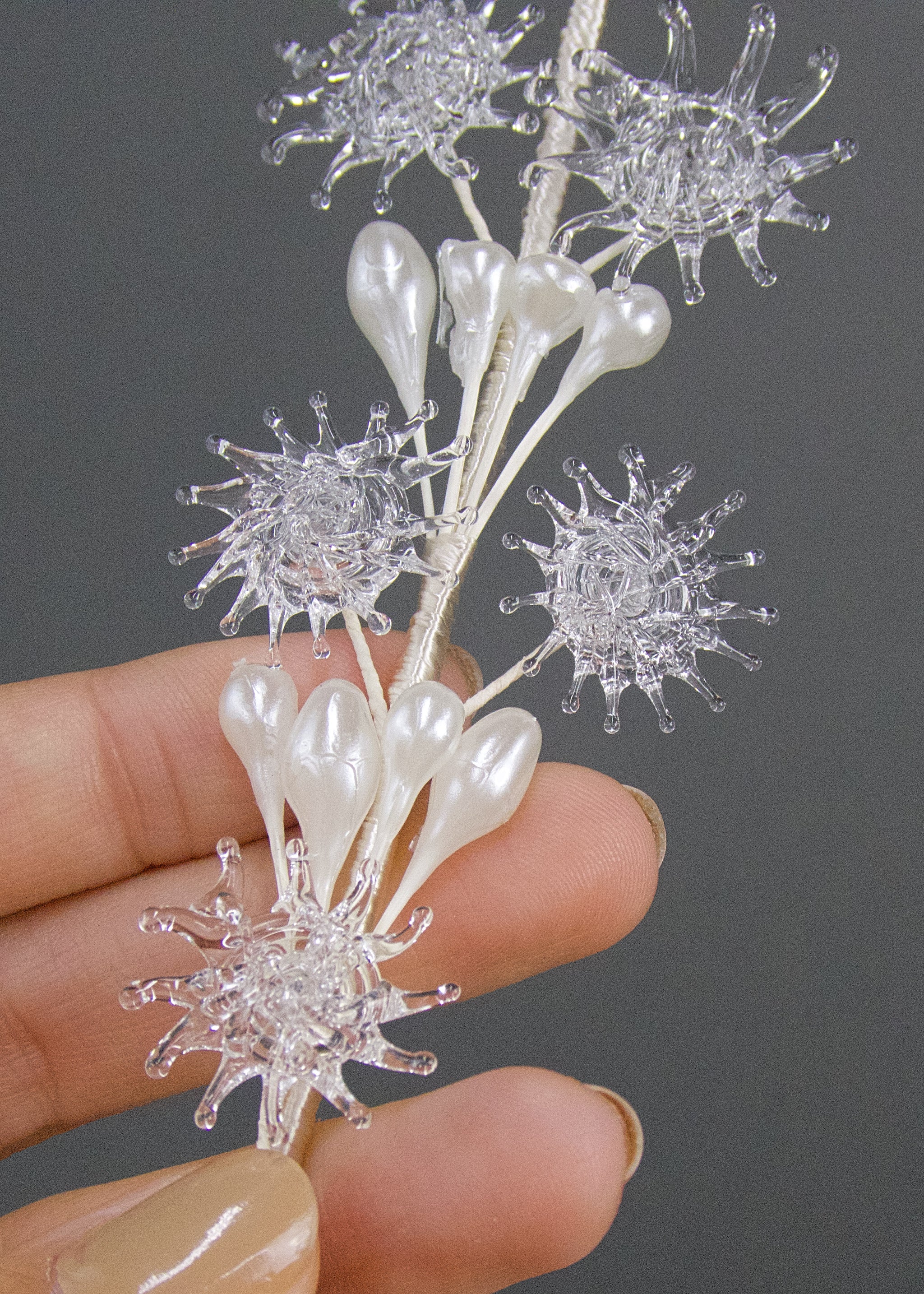 Soft Ivory Wax Bead Stem with Crystal Floral Bursts – ShopJemme